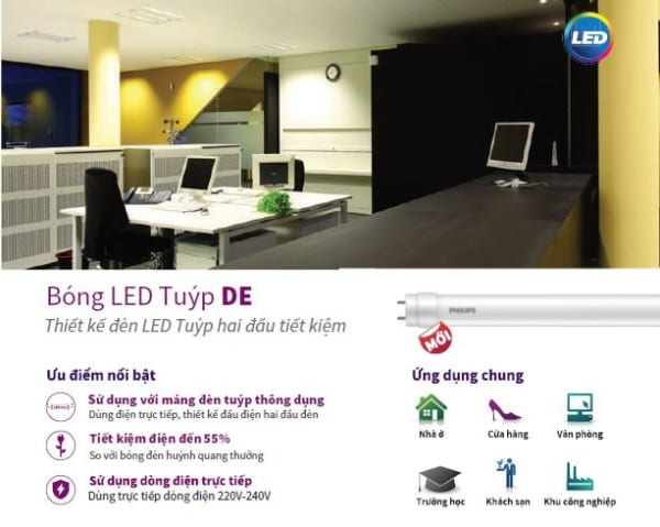 Bóng Led Tube Tuýp DE 1m2 18W 765 (ánh sáng trắng) - Led Philips